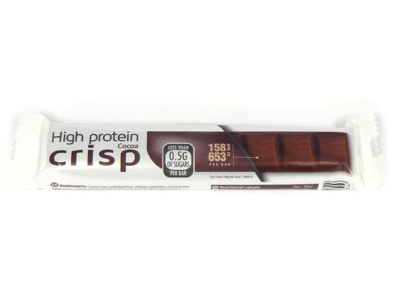 Cocoa Crisp Chocolate Bar, 155 calories, 2.7g of carbs, low sugar choc bar